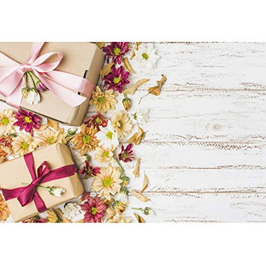 Leyiyi 6x4ft Wooden Wall Backdrop Paper Gift Box Flower Dried Leaves ...