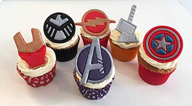Set of 6 Mixed Marvel Cake Toppers- Avengers Logo- Marvel Shield- Flash ...