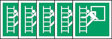 ISO Safety label Sign International Emergency window with escape ladder ...