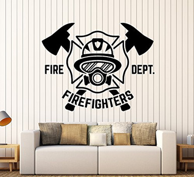 Vinyl Wall Decal Firefighter Fire Department Shield Stickers Mural ...