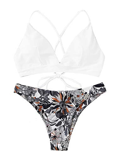 SweatyRocks Women's Sexy Bathing Suit Floral Print Cross Back Bikini ...
