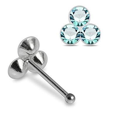 Light Blue Triple Round Crystal Stone Top 22 Gauge 925 Sterling Silver ...