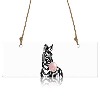 Wall Sign Wood Plaque Cartoon Black White Stripes Zebra and Pink Bubble ...