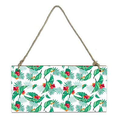 Hanging Wood Sign Board Green Plam Leaves Welcome Plaque Wooden Plank ...