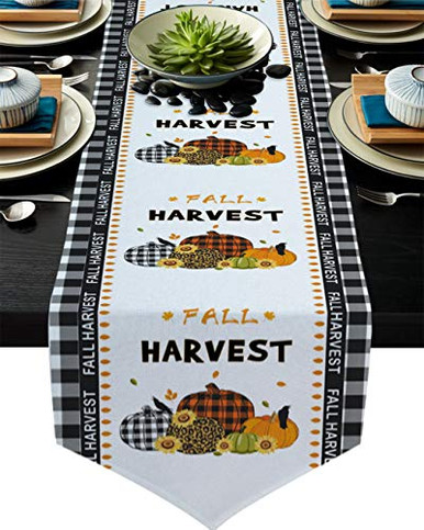 DOME-SPACE Linen Dining Table Runner 13 by 90 Inches Fall Harvest ...