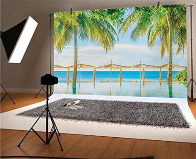Landscape 7x5 FT Vinyl Photo Backdrops-Exotic Beach with Pool Nature ...