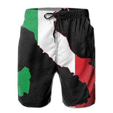 Italian Flag Map Men's Beach Shorts- Casual Fit Swim Trunks Short ...
