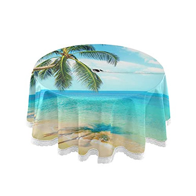 xigua Qilmy Nice Tropical Beach with Palm Trees Round Table Cloth- Heat ...