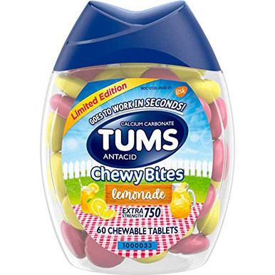 Tums Chewy Bites Lemonade Extra Strength Antacid- 60 Chewable Tablets ...