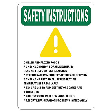 Safety Instructions Sign - Chilled and Frozen Foods Check with Symbol ...