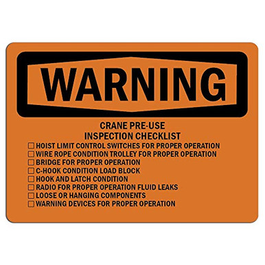 Warning Sign - Crane Pre-Use Inspection Checklist - Label Decal Sticker ...