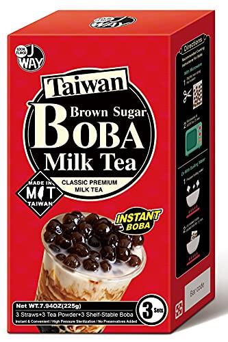 J WAY Instant Bubble Tea Kit - Classic Milk Tea with Brown Sugar Boba ...