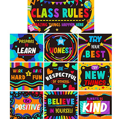 10 pieces Classroom Rules Poster for Classroom Decorations- Laminated ...