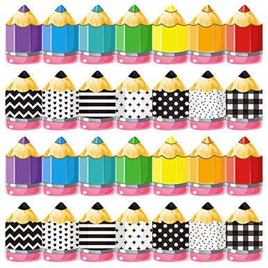Whaline 68Ft Bulletin Border Stickers Rainbow and White Black Pencil ...