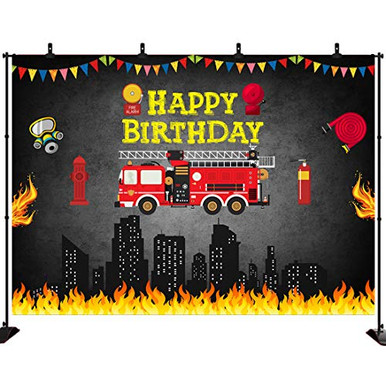 Sensiamz Firetruck Themed Birthday Backdrop Fireman Fire Truck ...