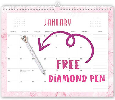 Pink Marble 2021 Calendar with Free Diamond Pen - 2021 Wall Calendar ...