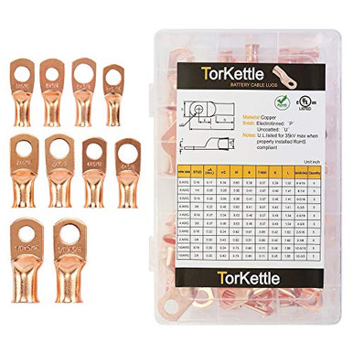 Copper Battery Ring Terminal Connectors,UL Listed AWG Cable Wire Lugs ...