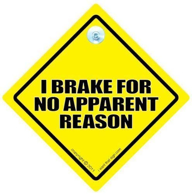 FUNNY SIGNS iwantthatsign.com I Brake For No Apparent Reason Car Sign ...