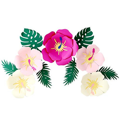 Luau Hawaiian Hibiscus Paper Flowers Tropical Leaves Party Decorations ...