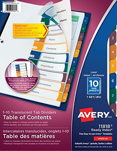 Ready Index Table/Contents Dividers- 10-Tab- Letter- Assorted- 10 tabs ...
