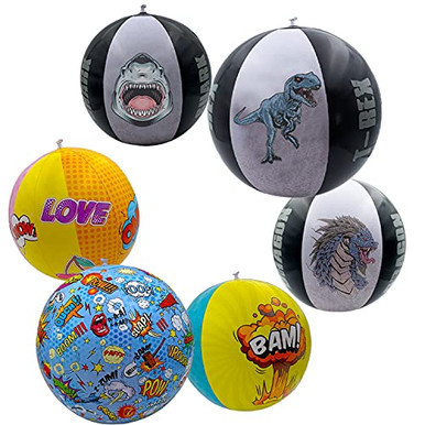 3 Pop-Art- Comics Inflatable Beach Ball Plus 3 Animals Inflatable T-rex ...