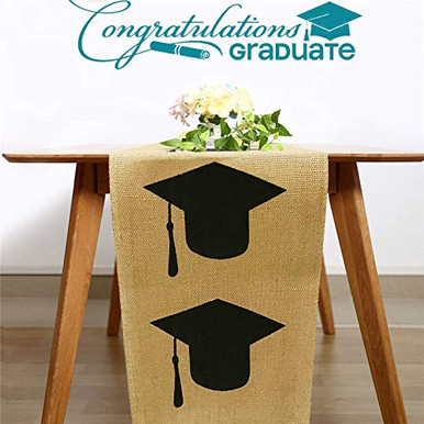 Joysail Burlap Graduation Table Runner 2021 - Jute Grad Cap Table ...