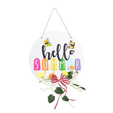 Hello Sign Front Door- Round Wooden Hello Summer Hanging Sign for ...