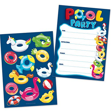 Pool Party Birthday Invitations for Kids -20 Count with Envelopes ...