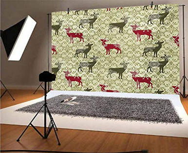 Christmas 7x5 FT Vinyl Backdrop PhotographersVintage Stylized Reindeer ...