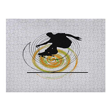 Youth Puzzles for Kids 500 Piece, Black Silhouette of a Skater Man on ...