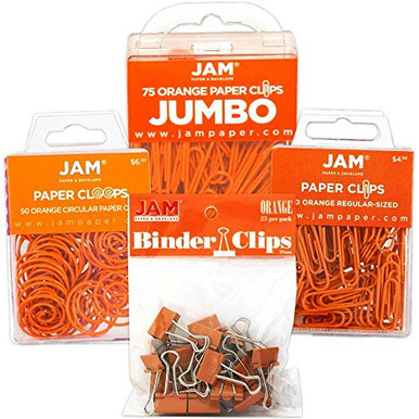 JAM PAPER Office Clip Assortment - Orange - -1- Binder Clips -1- Round ...