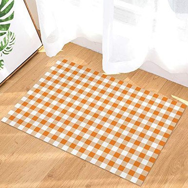 Savannan Doormat Entry Rug Welcome Mats, Orange White Buffalo Check ...