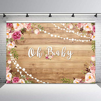 Avezano 5X3ft Rustic Floral Baby Shower Backdrop Oh Baby Baby Shower ...