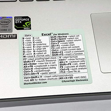 SYNERLOGIC Microsoft Excel -for Windows- Cheat Sheet Reference Guide ...