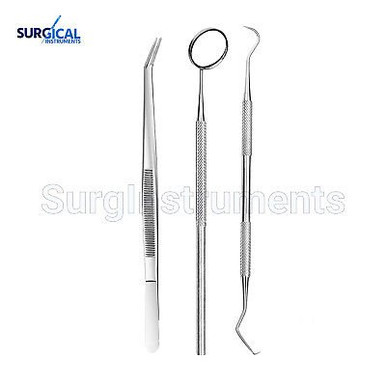 Basic Dental Instruments Set Mouth Mirror Explorer 5 Cotton Plain Plier ...