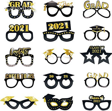kortes Real Glitter Class of 2021 Black Gold Graduation Glasses Paper ...
