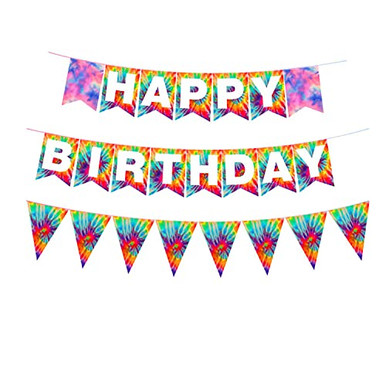 2Pcs Tie Dye Happy Birthday Banner Rainbow Pennant Banner Tie Dye ...