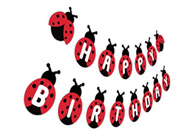 Ladybug Birthday Banner, Cute Ladybird Bday Bunting Sign, Insect Theme ...