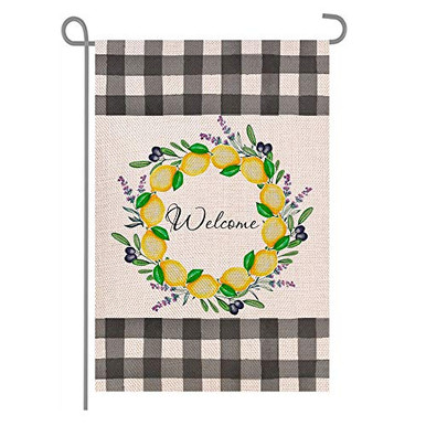 ANOVO Welcome Summer Lemon Wreath Buffalo Check Plaid Garden Flag ...