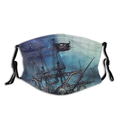 Ocean Reusable Face Mask Kraken Attack Nautical Pirate Ship Washable ...