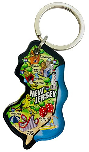 New Jersey Keychain Souvenir with State Map and Flag Images Acrylic Key ...