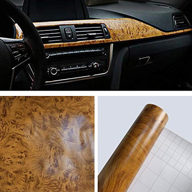 Carrfan Car Interior Vinyl Wrap Sticker Decal, Glossy Wood Grain Texture Auto Gear Panel Inner ...