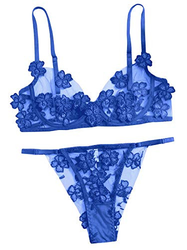 Modegal Women's Sheer Lace Floral Crochet Underwire Bra String Thongs 2 ...
