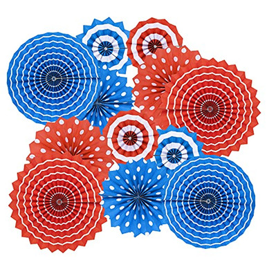 4th of July Patriotic Decorations Red White Blue Hanging Paper Fans for ...