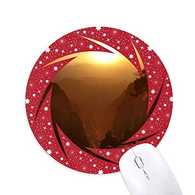 Canyon Sunset Wheel Mouse Pad Round Red Rubber - Warehousesoverstock