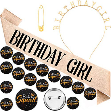 17 Pieces Glitter Birthday Sash, Tiara and Buttons Set, Happy Birthday ...