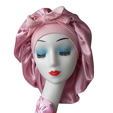 Bonnet Queen Pink Jumbo Big satin Bonnet silk Night Sleeping Cap with ...