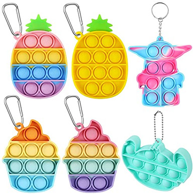 EVERMARKET 6 Pack Mini Push Pop Bubble Sensory Fidget Toy Keychains ...