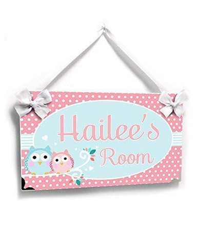 Personalized Baby Girl Nursery Door Sign Cute Pink and Blue Owls Theme ...