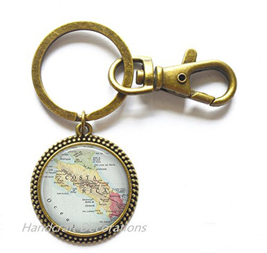 Charming Keychain,Costa Rica map Keychain, Costa Rica map Key Ring ...